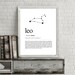 LEO Definition Poster, Leo Zodiac Sign Definition Print, Leo ...