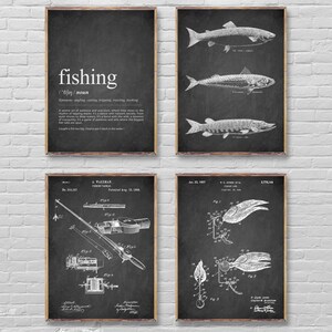 FISHING 4 Poster Set, Fishing Definition Print, Vintage 3 Fish Poster ...