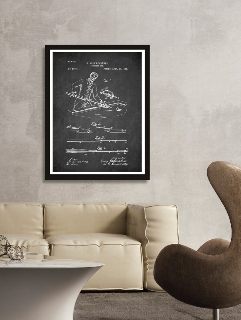 Billiard Pool 4 Poster Set, Pool Ball Frame, Pool Cue, Billiard Table ...