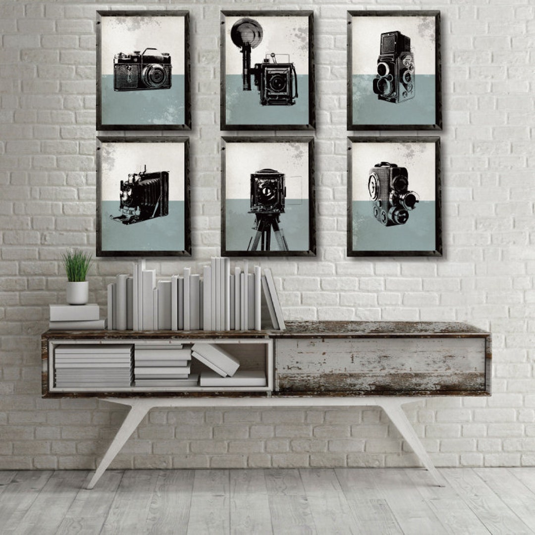 Vintage Cameras 6 Poster Set, Old Movie and Photo Cameras, Retro Home ...
