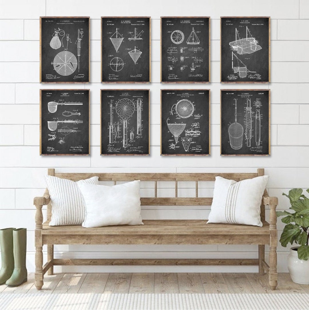 Vintage FISHING NET Patent 8 Print Set, Fish Net Patent Poster, Fish ...