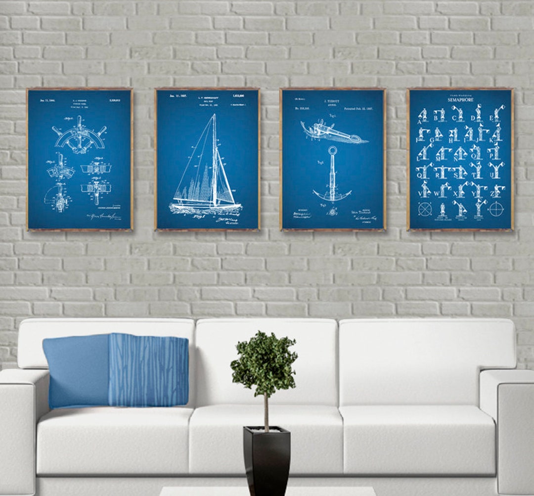 SAIL BOAT Patent 4 Poster Set, Sailboat Patent, Steering Wheel Patent ...