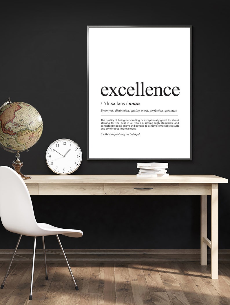 Excellence Definition Poster, Excellence Definition Print, Black and ...