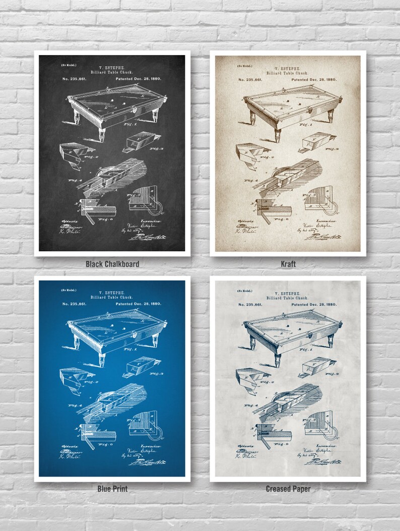 Billiard Pool TABLE Chuck Patent Print Billiard Patent - Etsy