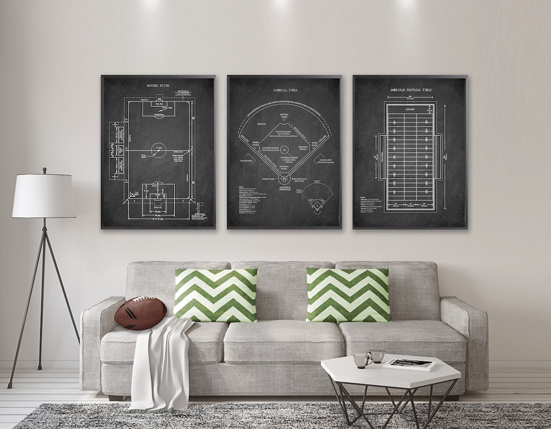 TEAM SPORT FIELDS 3 Print Set, Soccer Pitch Poster, Baseball Field ...