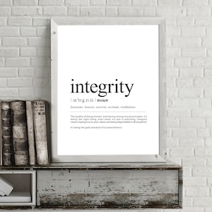 Integrity Definition Print, Integrity Definition Poster, Black and ...