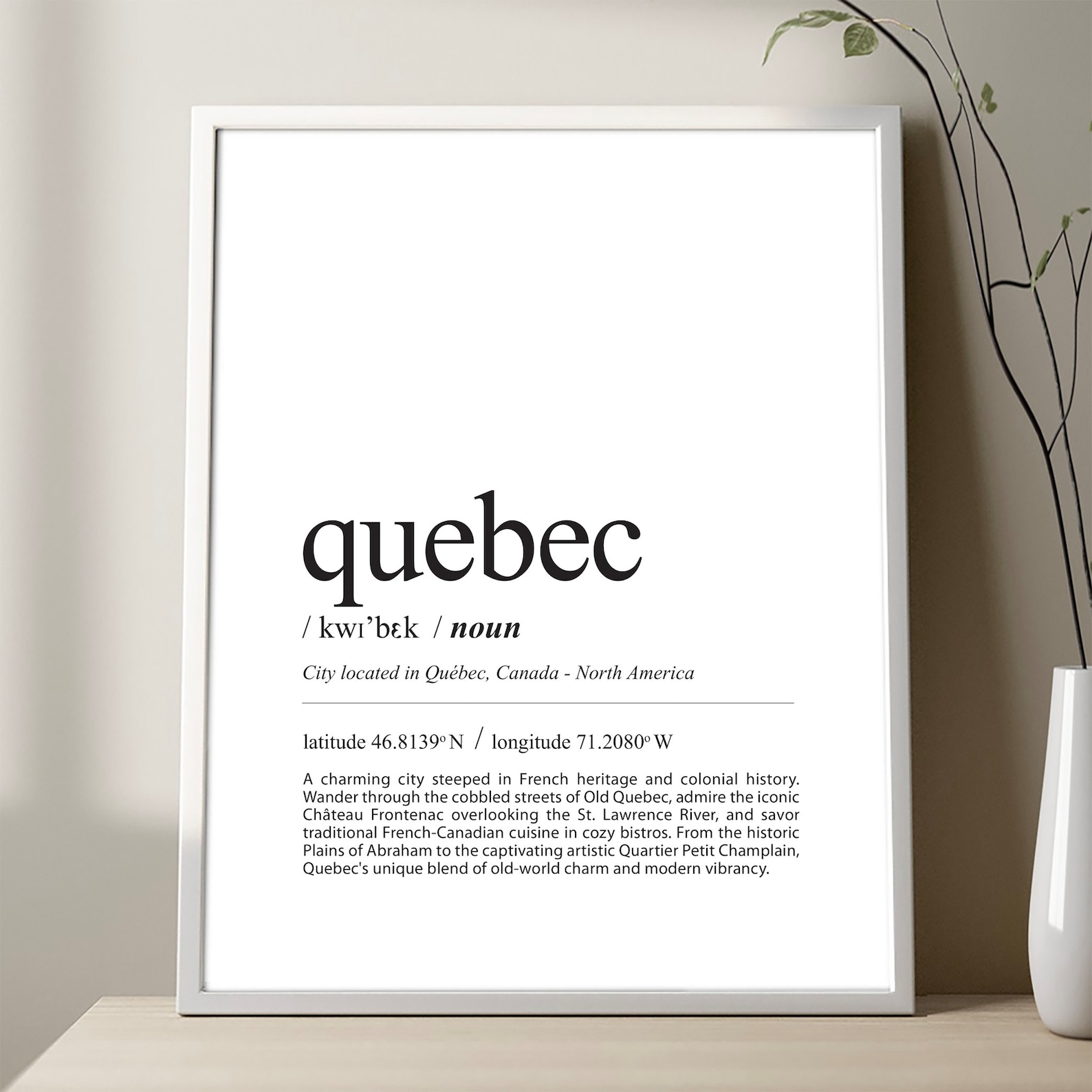 Quebec Definition Print, Quebec City Definition Poster, Black and White ...