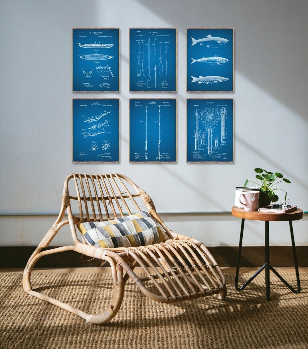 FISHING Patent 6 Print Set, Canoe Patent Poster, Paddle Patent, Fish ...