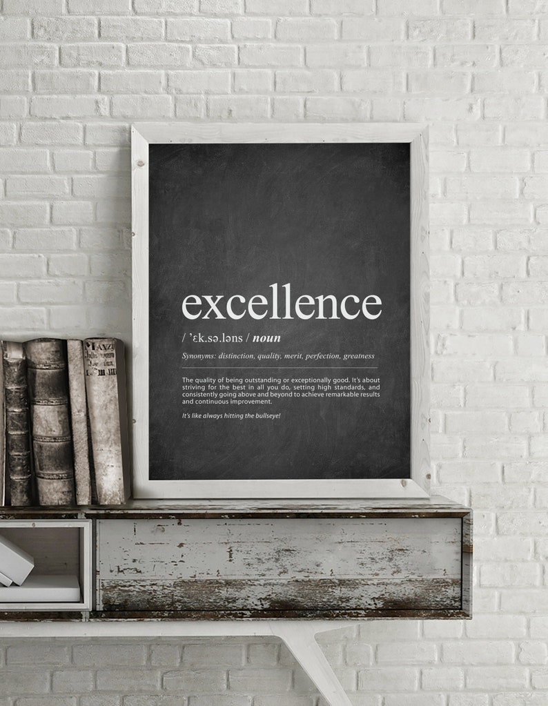 Excellence Definition Poster, Excellence Definition Print, Black and ...