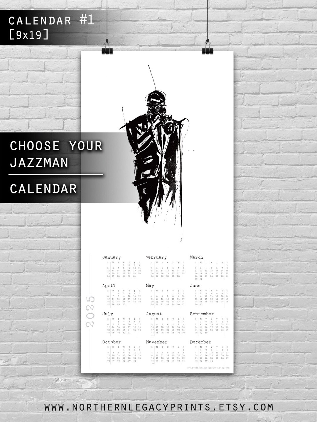 2025 One Page CALENDAR, Jazzman Calendar Poster, Jazzman Line Art 2025 ...