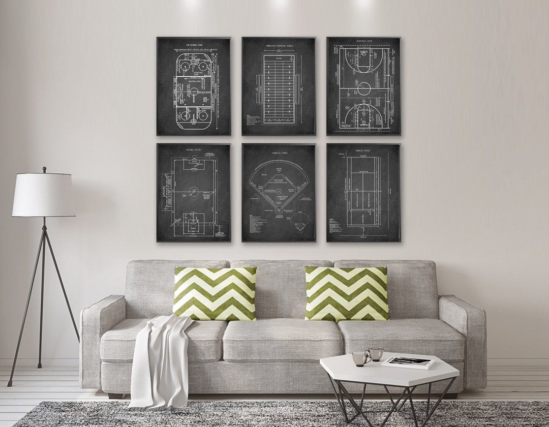 TEAM SPORT FIELDS 6 Poster Set, Ice Hockey Rink, Football Field ...