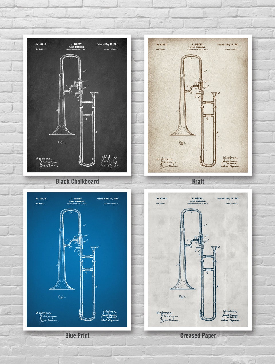 BRASS MUSICAL Instrument Patent 8 Print Set, Wind Instrument Posters ...