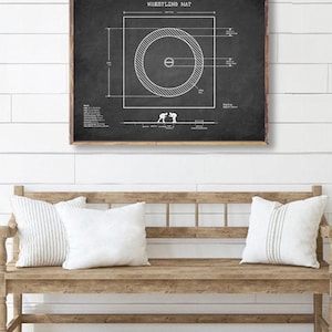 WRESTLING MAT Print, Wrestling Mat Technical Drawing Poster, Wrestling ...
