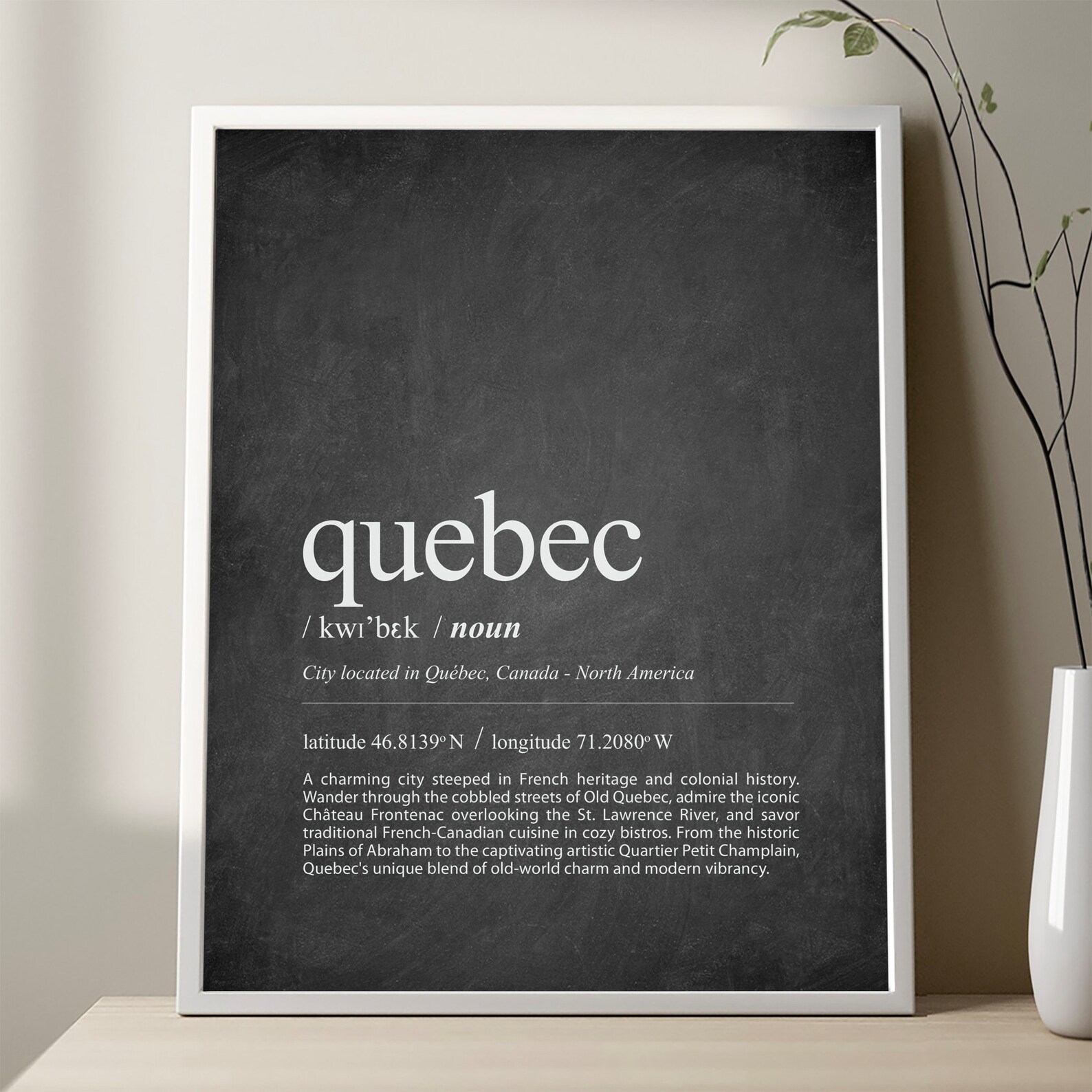 Quebec Definition Print, Quebec City Definition Poster, Black and White ...