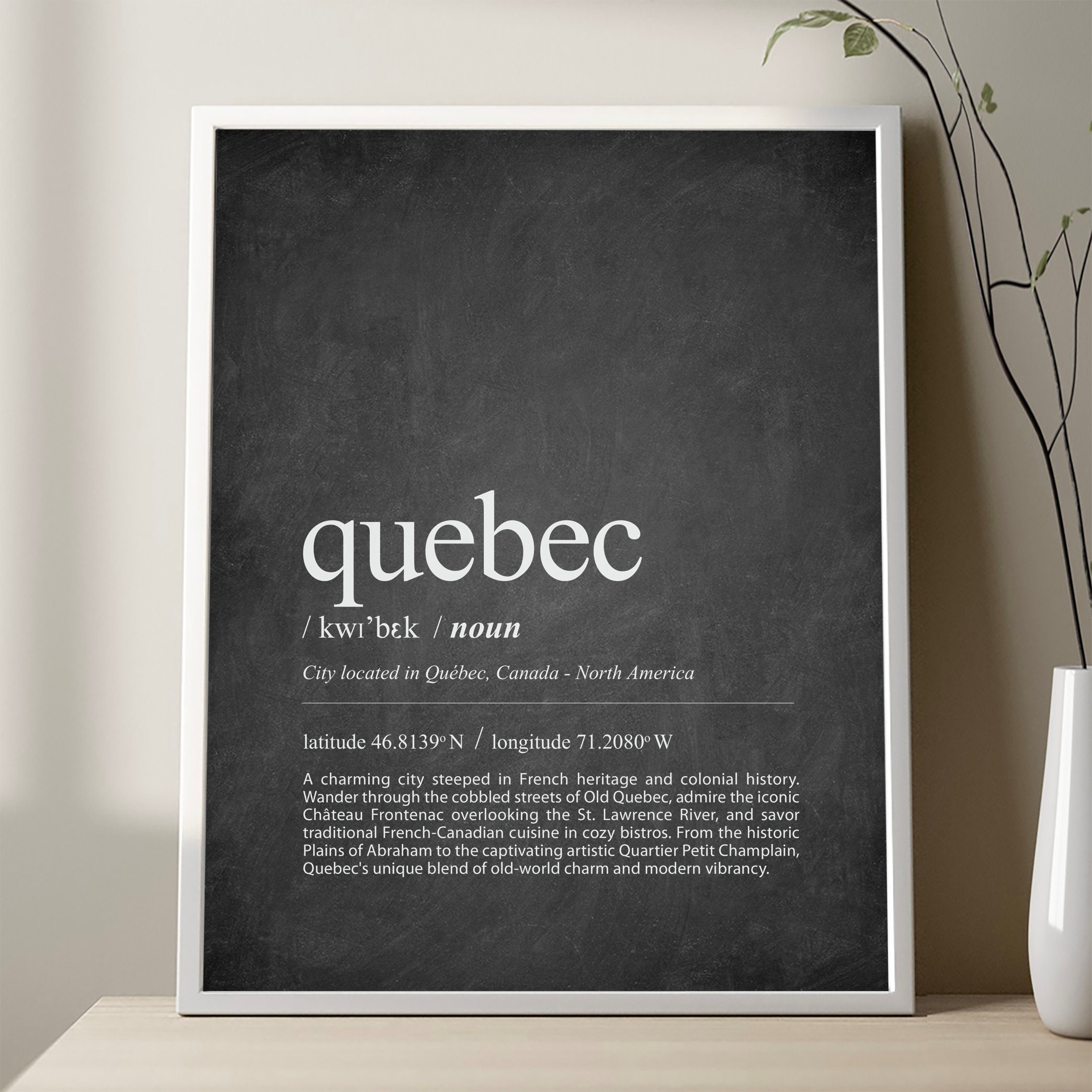 Quebec Definition Print, Quebec City Definition Poster, Black and White ...