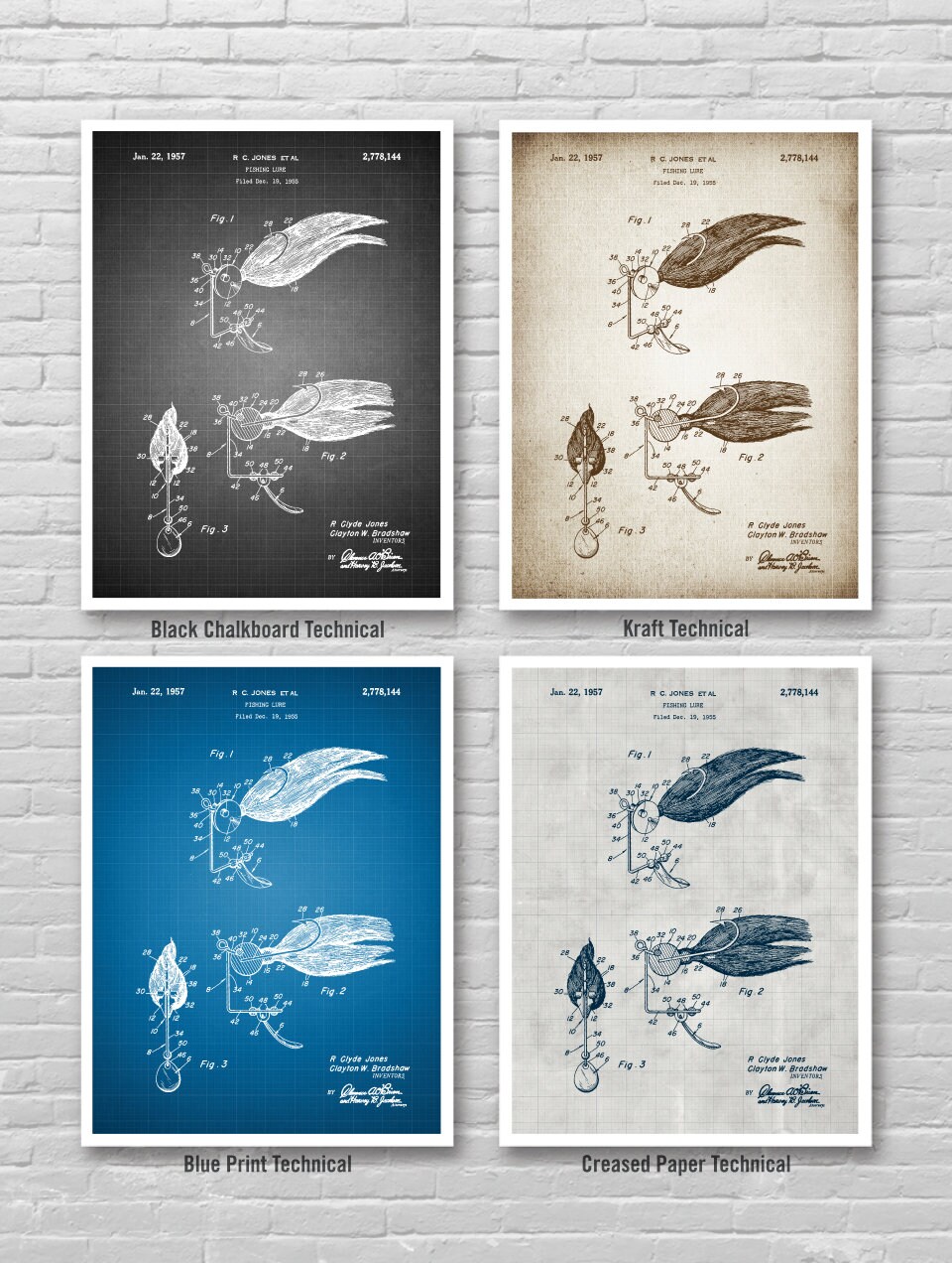 FISHING Patent 8 Print Set, Fish Poster, Fishing Rod Patent, Fishing ...