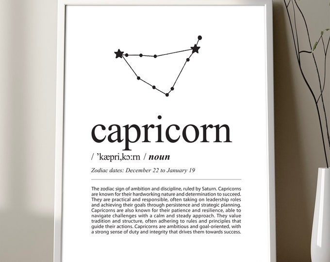 Capricorn Definition Print, Dictionary Poster, Quote Wall Art ...