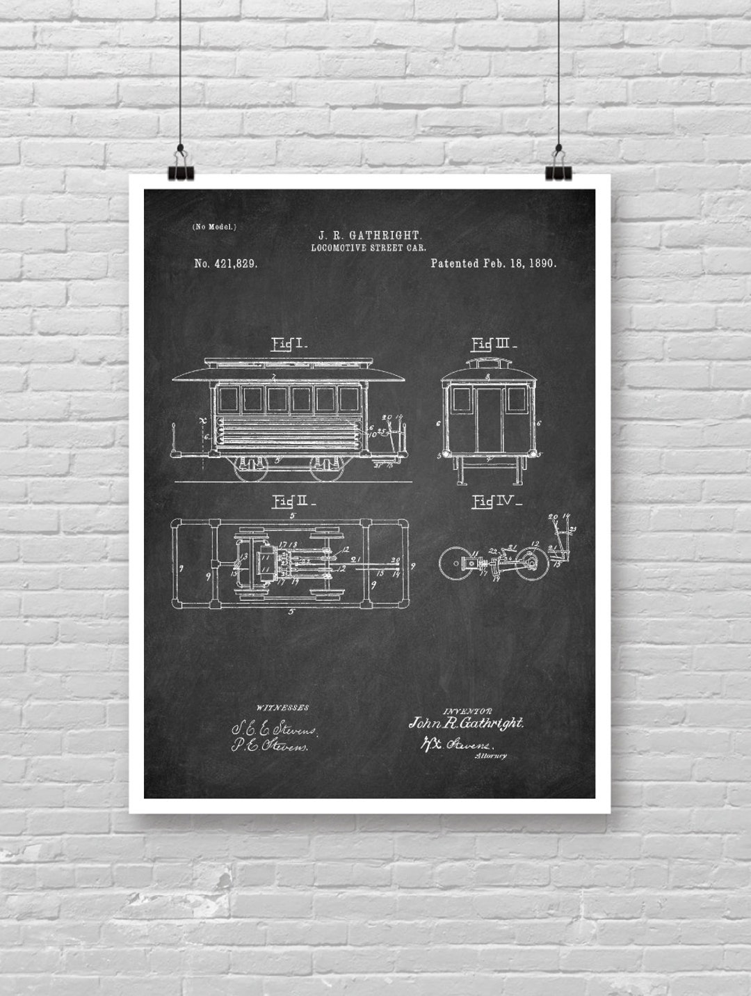LOCOMOTIVE Street Car Patent Print, Vintage Train Street Car Patent ...