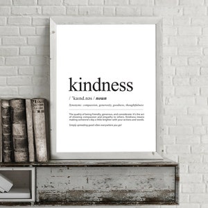 Kindness Definition Poster, Kindness Definition Print, Black and White ...