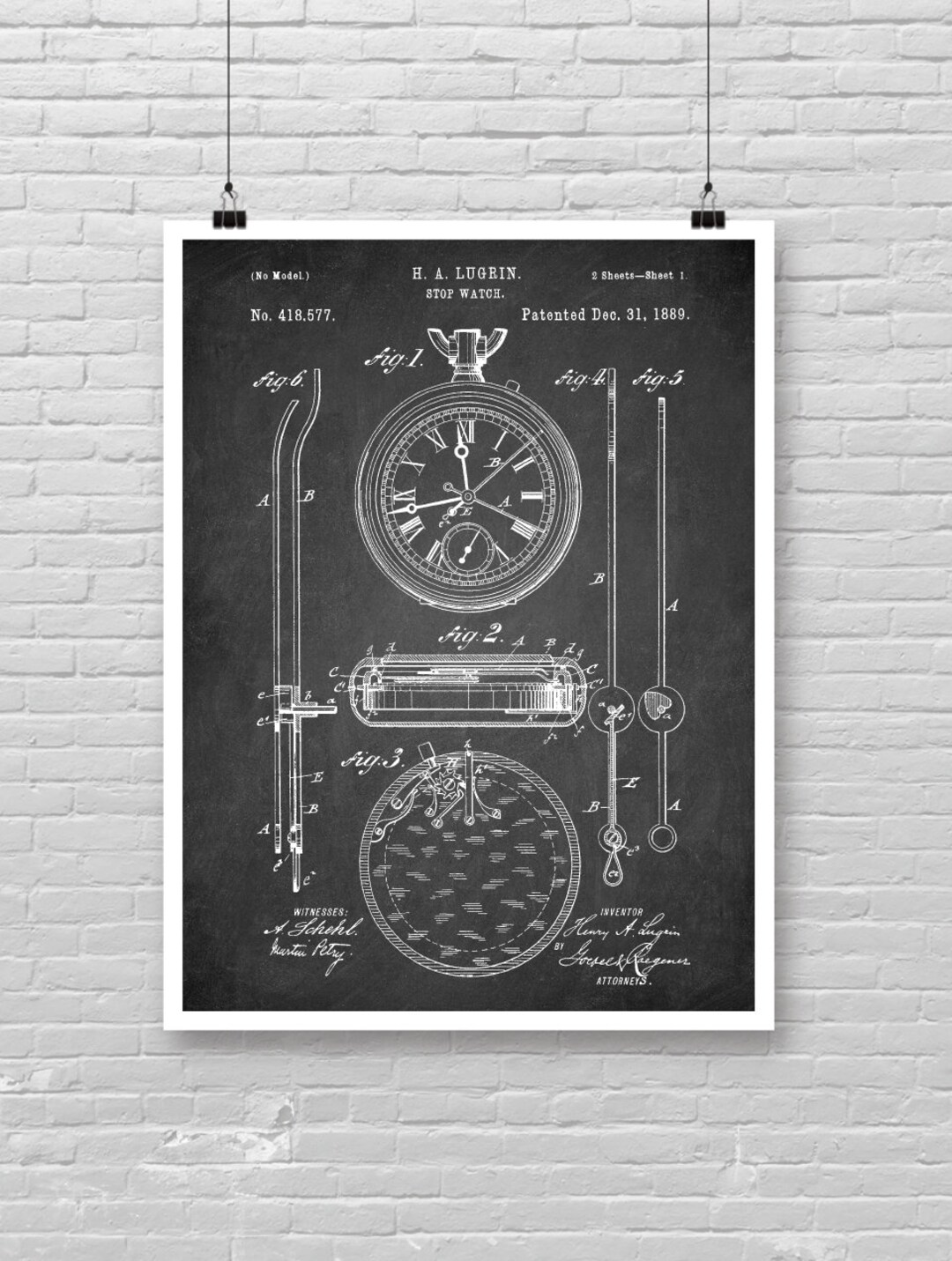 POCKET WATCH Patent Print, Vintage Pocket Watch Patent Poster, 1889 ...