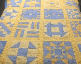 Blue and Yellow Quilt, Twin Quilt - Etsy