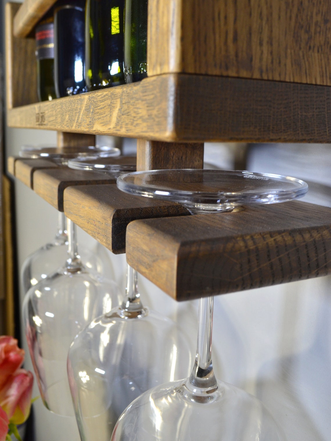 Mini Rustic Wine Rack Hanging Wooden Wine Shelf With Glass - Etsy