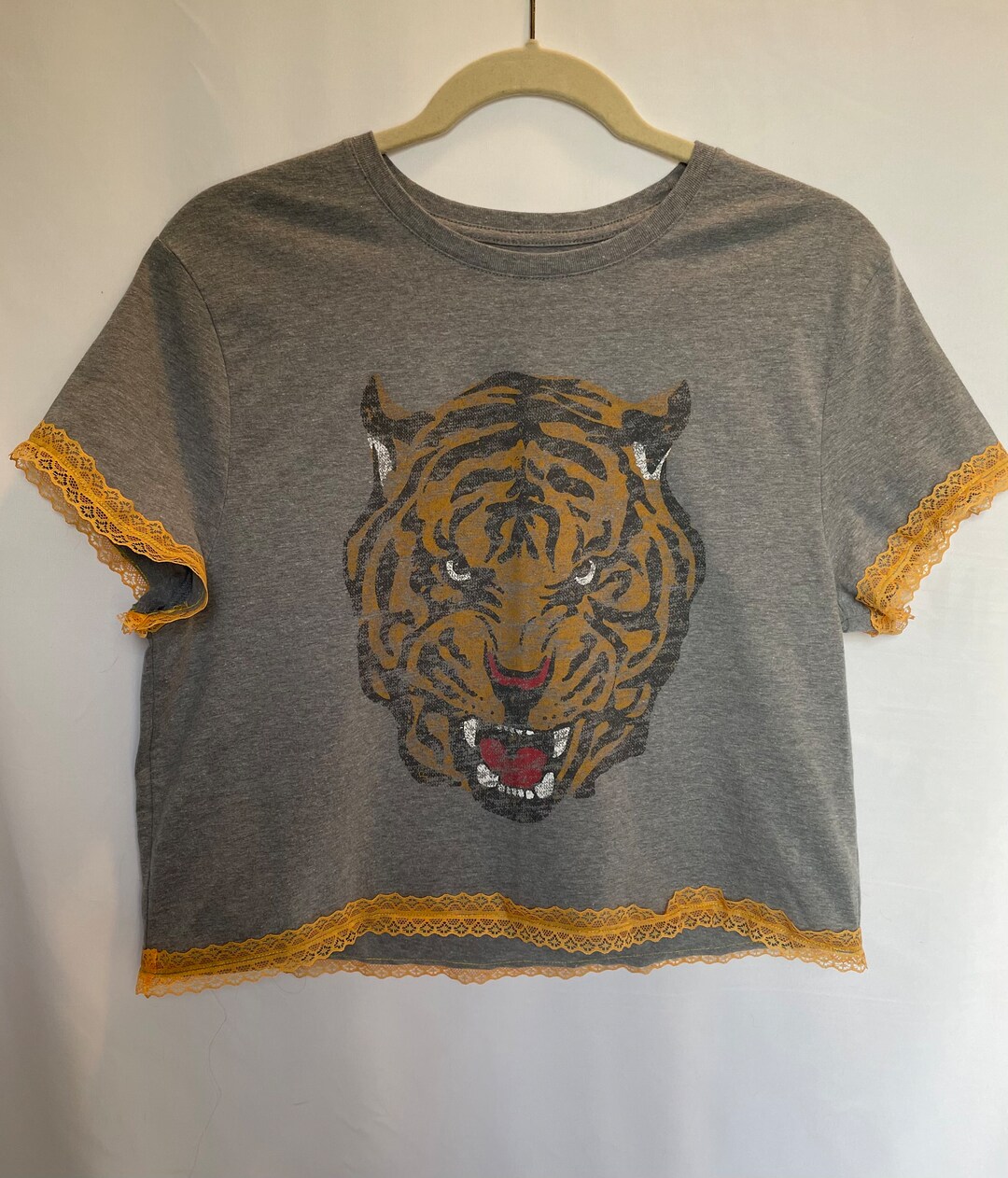 Tiger Crop Top With Lace Baby Tee, Tailgate Tee, Bengals, Tigers, Gift ...