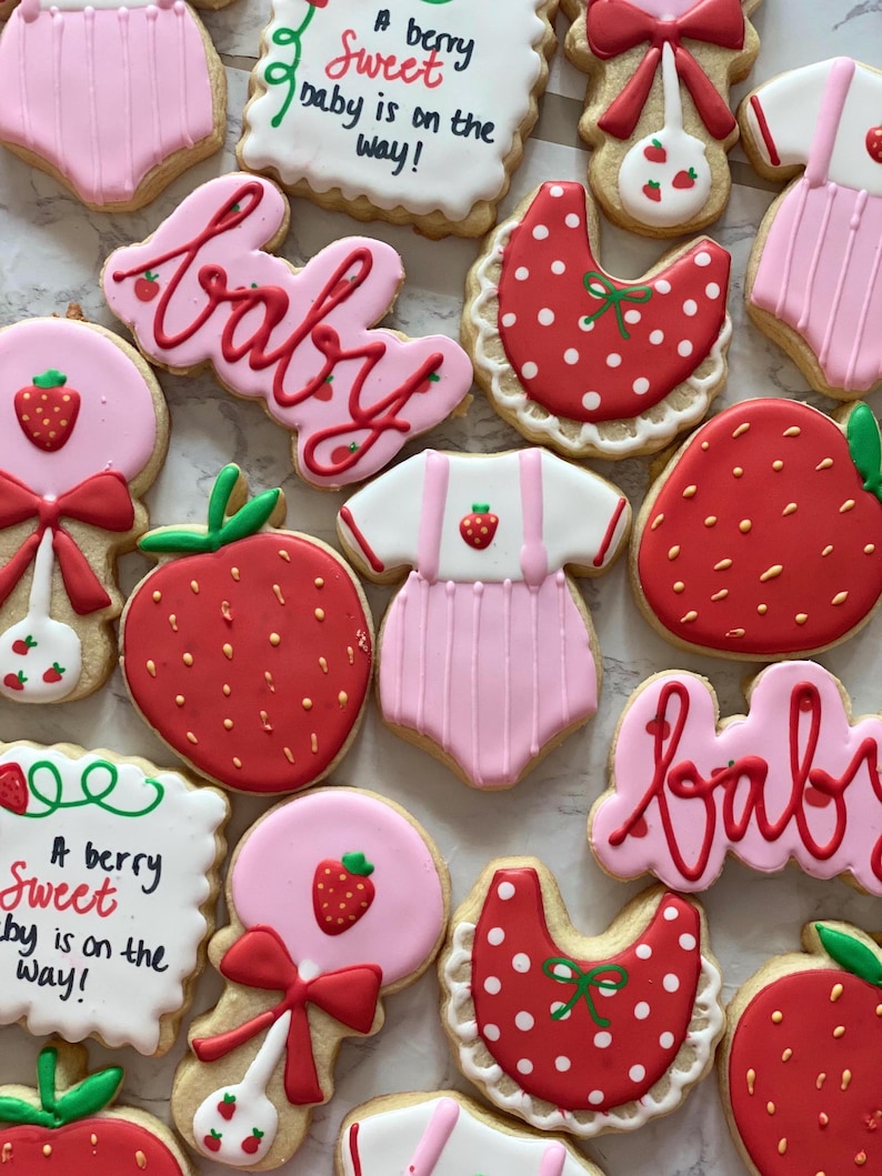 1 Dozen Berry First Birthday Cookies, Strawberry Shortcake Cookies - Etsy