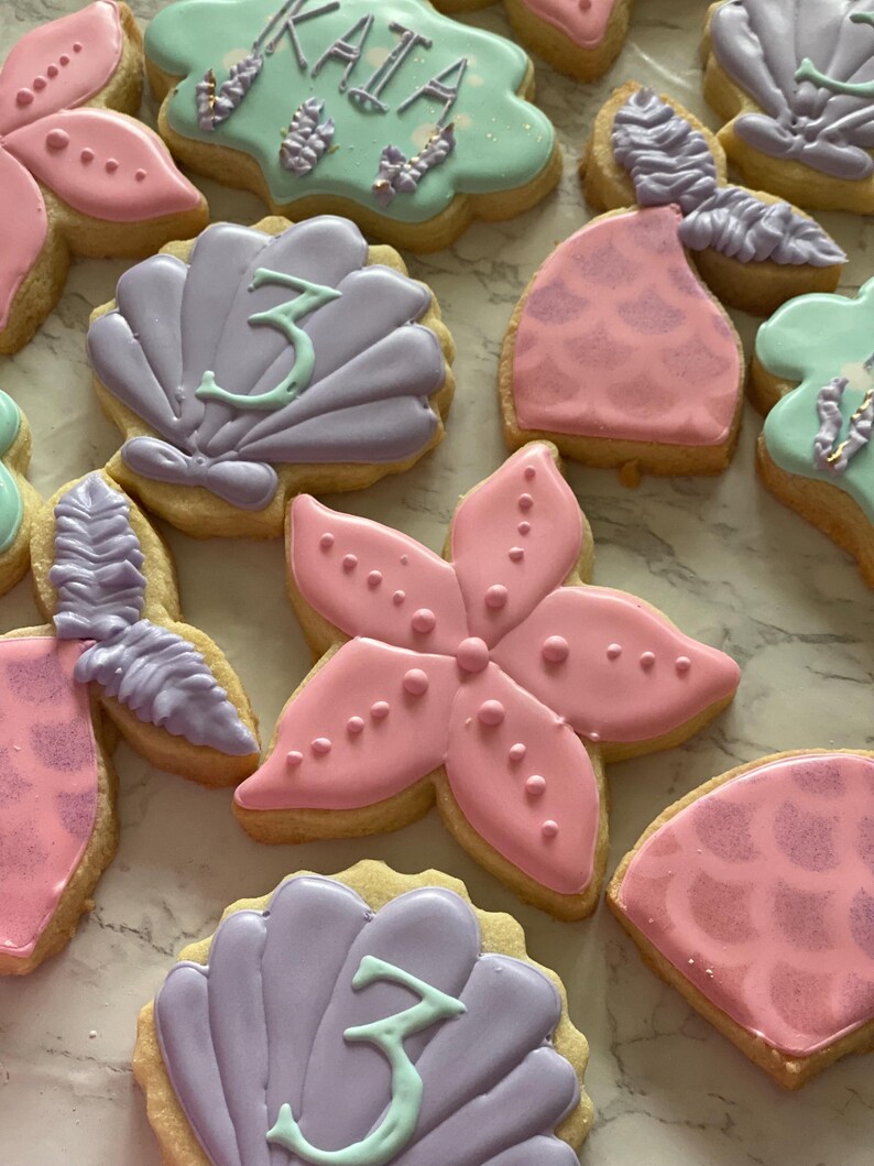 1 Dozen Mermaid Theme Cookies , Pink, Purple, Turquoise Iced Cookies - Etsy
