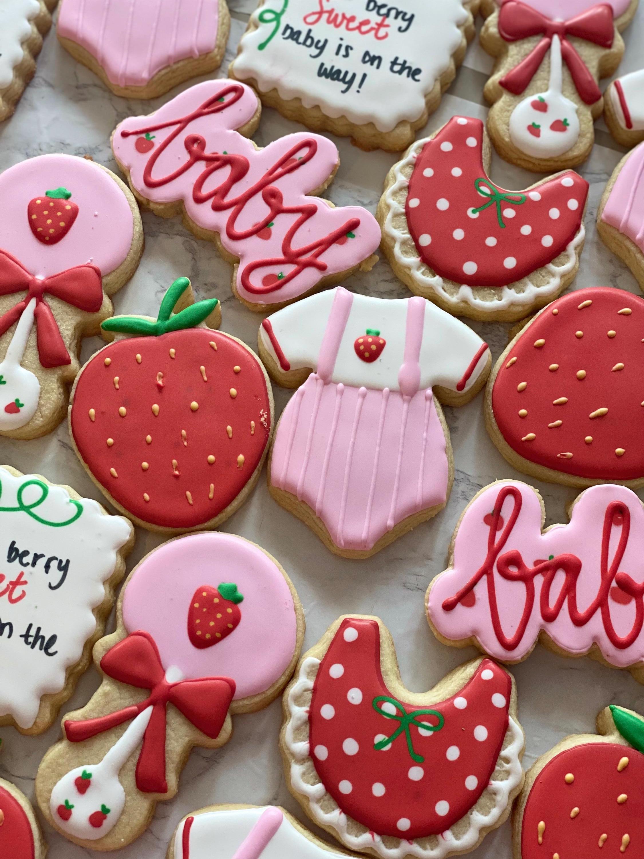 1 Dozen Berry First Birthday Cookies, Strawberry Shortcake Cookies - Etsy