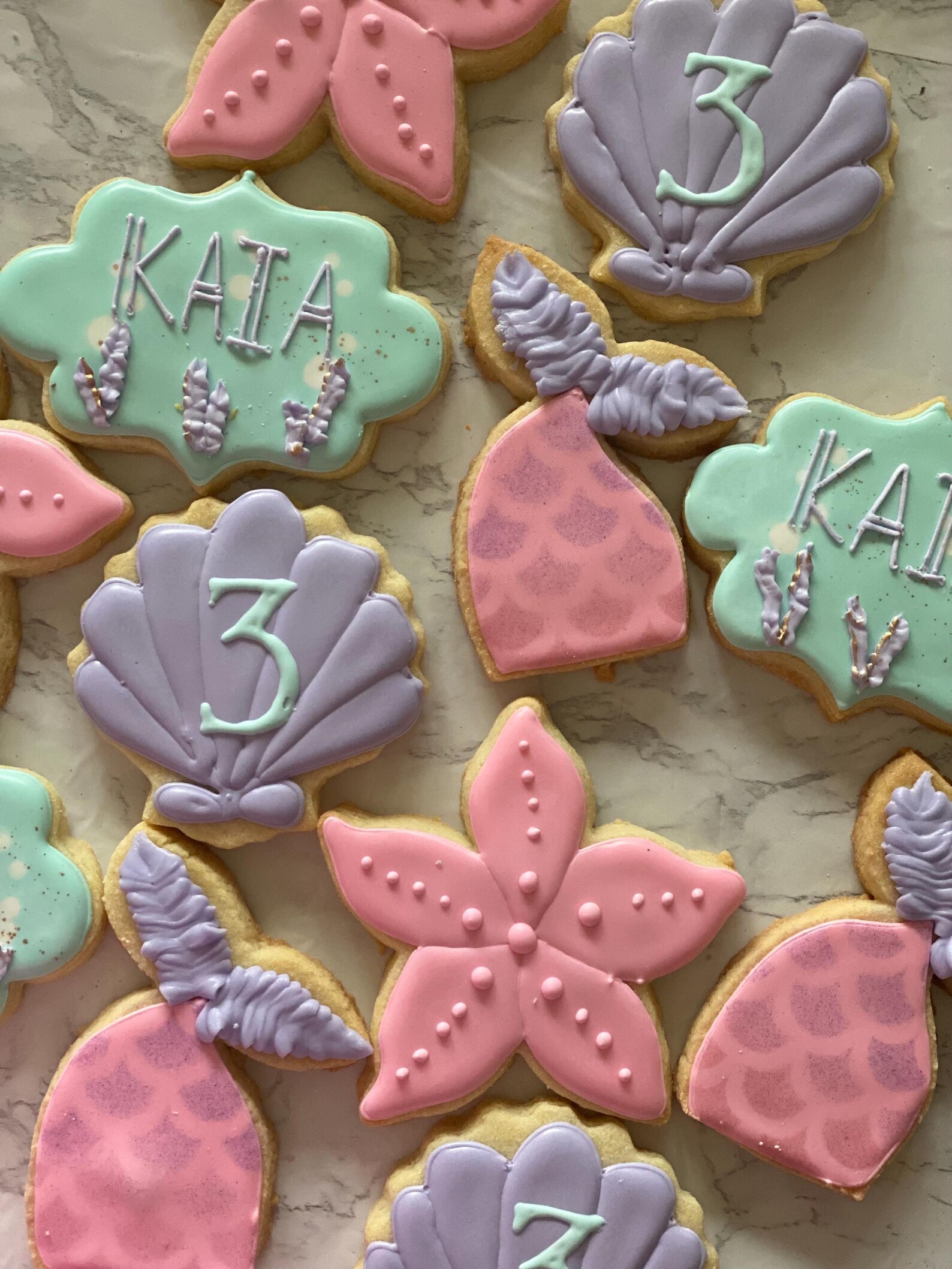 1 Dozen Mermaid Theme Cookies , Pink, Purple, Turquoise Iced Cookies - Etsy