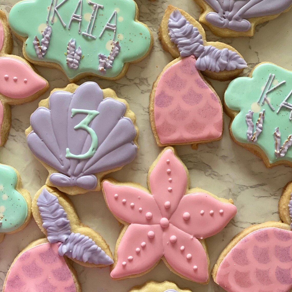 1 Dozen Mermaid Theme Cookies , Pink, Purple, Turquoise Iced Cookies - Etsy