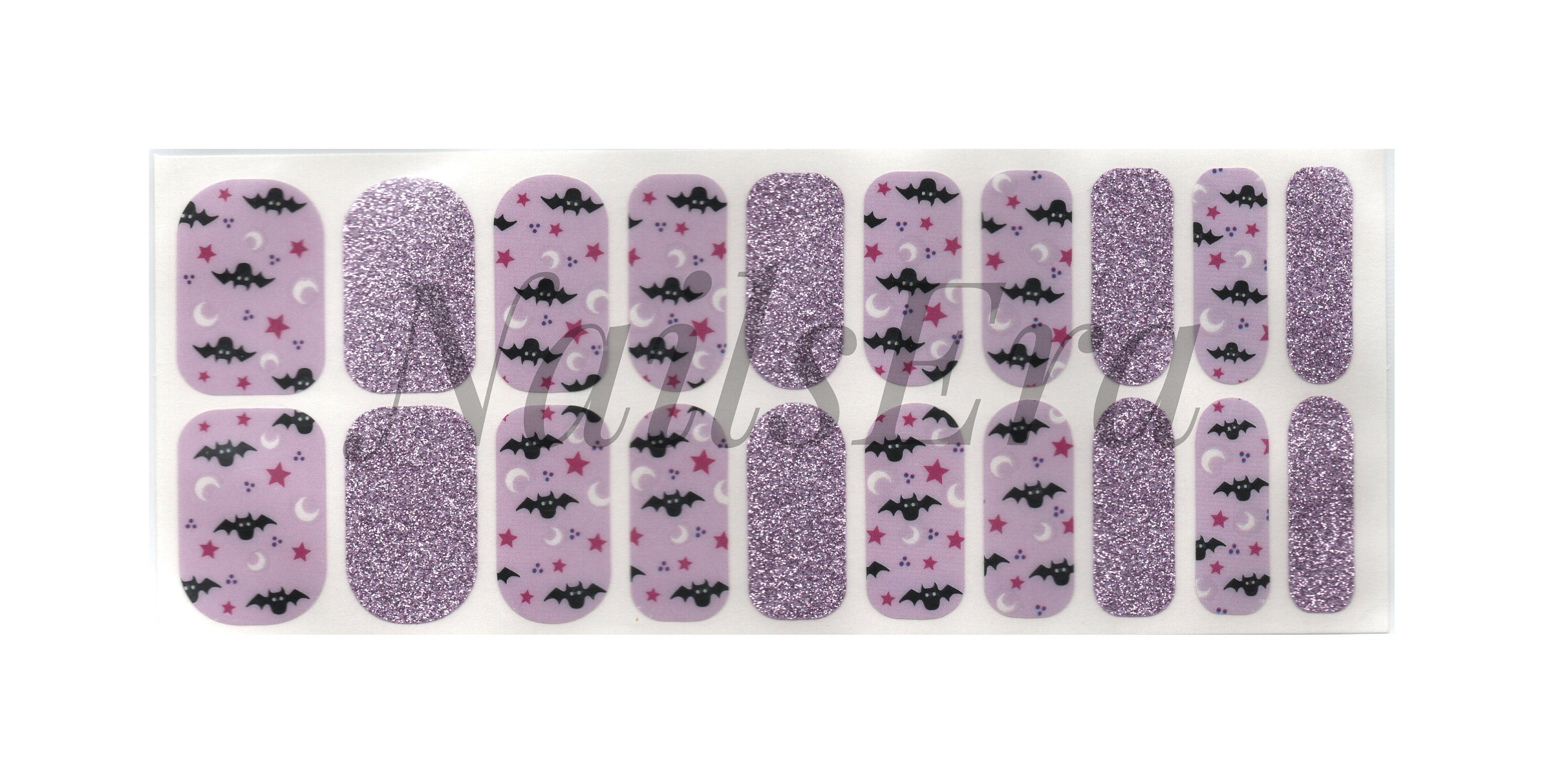 Glittery Halloween Nail Wraps: Bat and Star Nail Art Stickers - Etsy