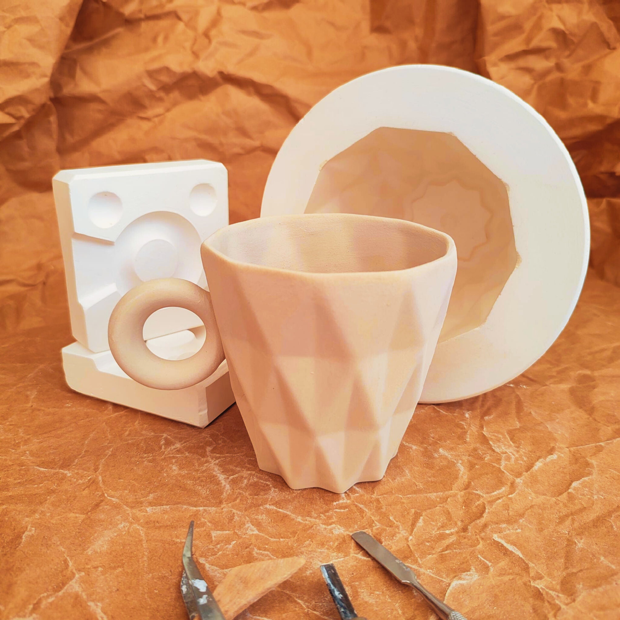 Mug Cup and Handle Plaster Mold Set for Slip Casting, Create Your ...