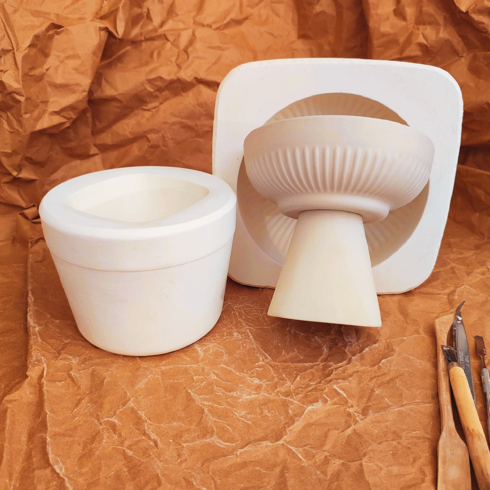 2-piece Footed Serving Bowl; Plaster Molds for Casting Ceramic Plates ...