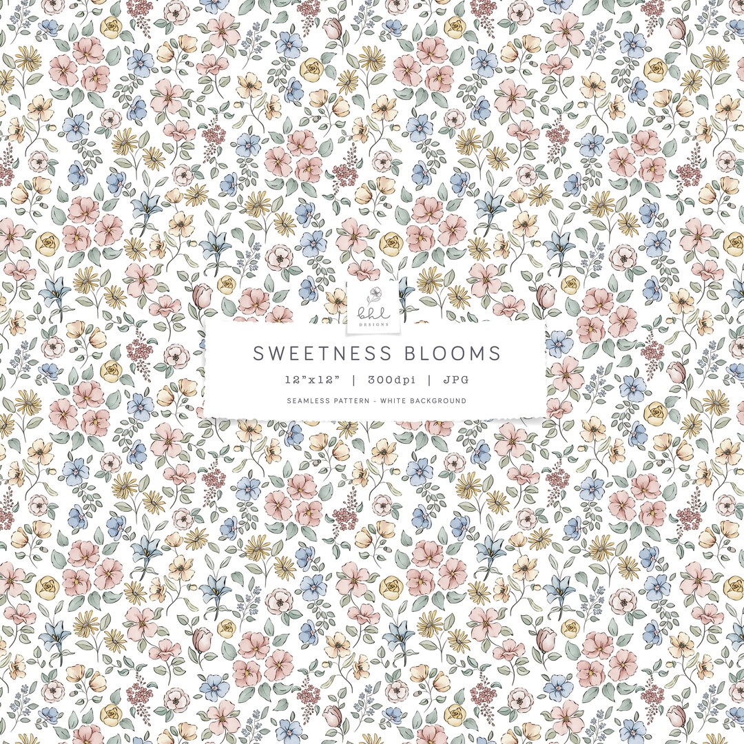 Sweetness Blooms - White Background, Liberty Style, Ditsy Floral ...