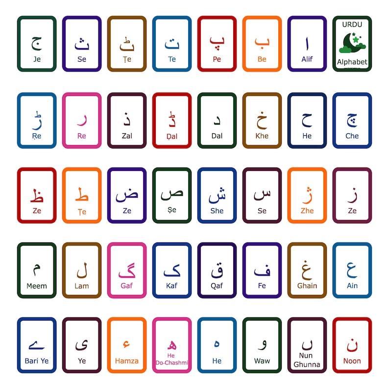 Urdu Alphabet Flashcards, Digital Urdu Alphabet Flashcards, Printable ...