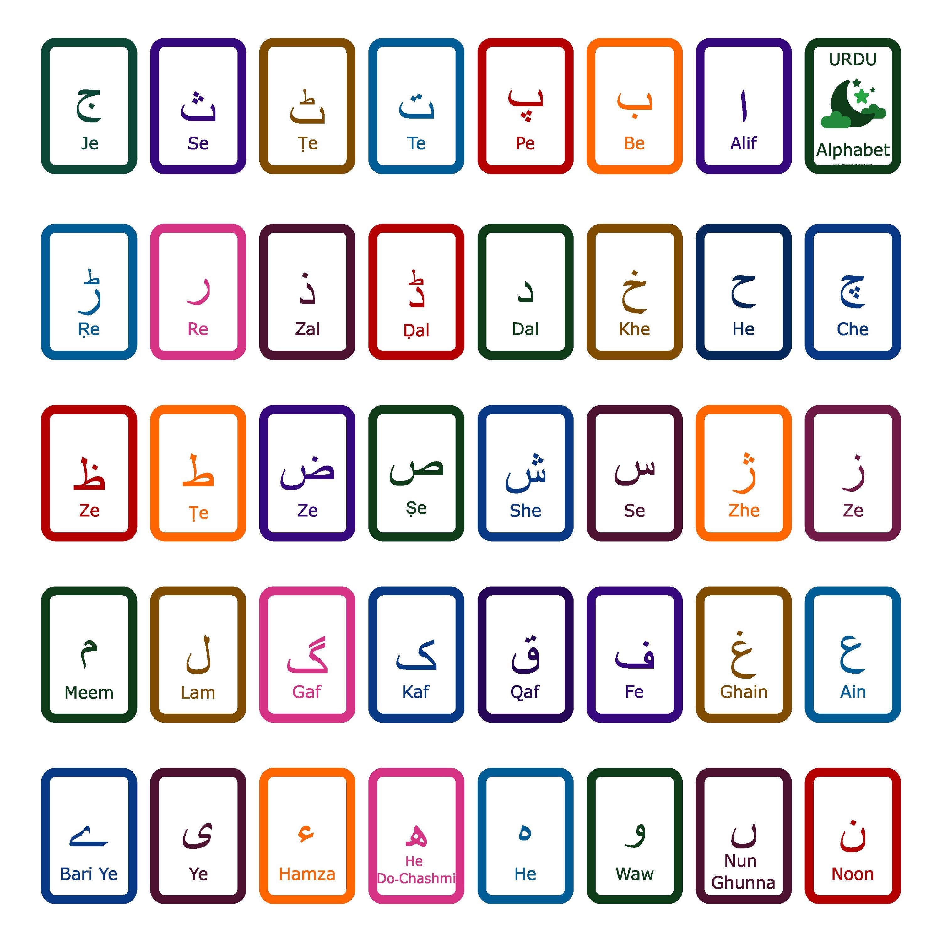 Urdu Alphabet Flashcards, Digital Urdu Alphabet Flashcards, Printable Flashcards, Urdu Letters ...