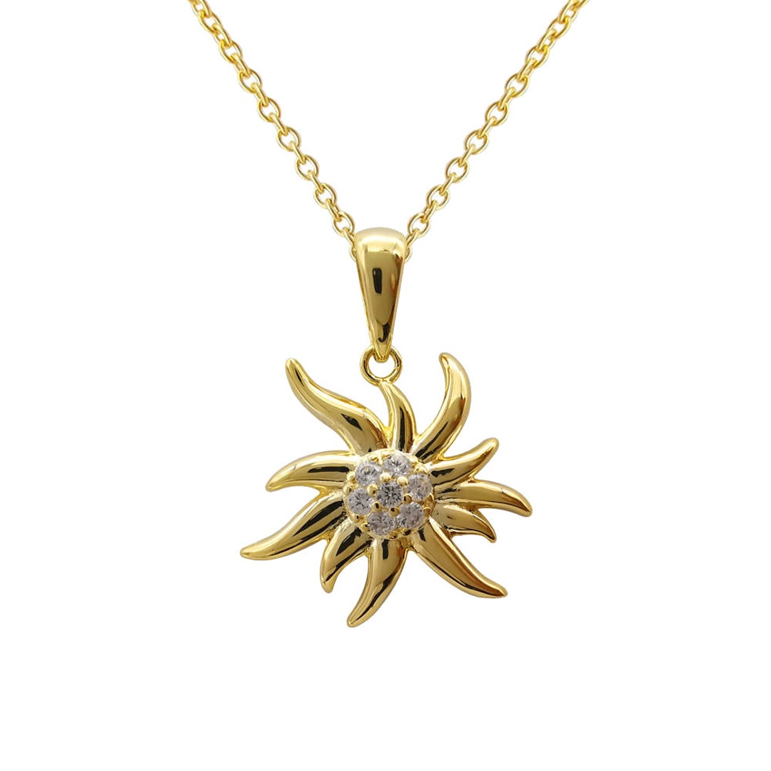 Edelweiss Pendant in 925 Silver With Gold Plating and Clear Zirconia - Etsy
