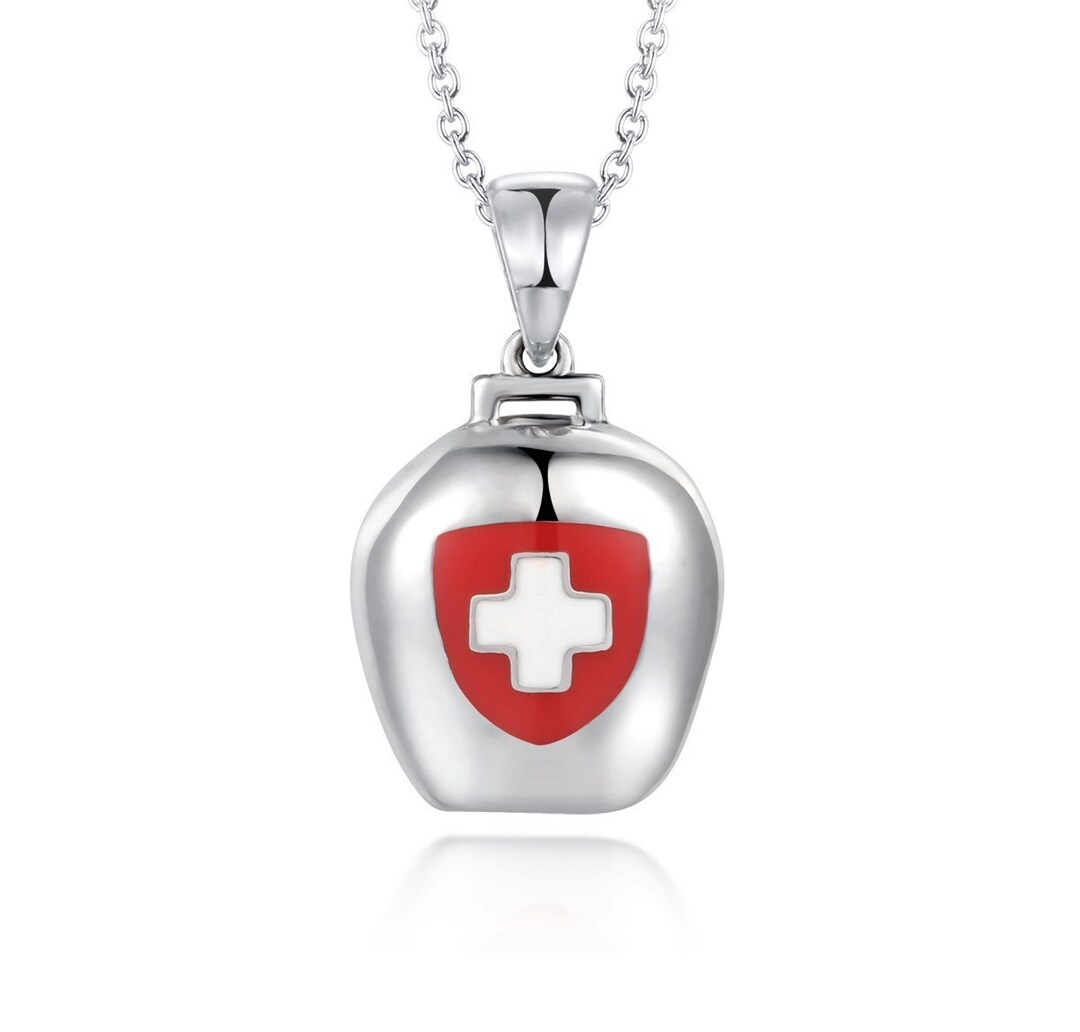 925 Silver Bell-shaped Pendant With a Swiss Cross and an Edelweiss by ...