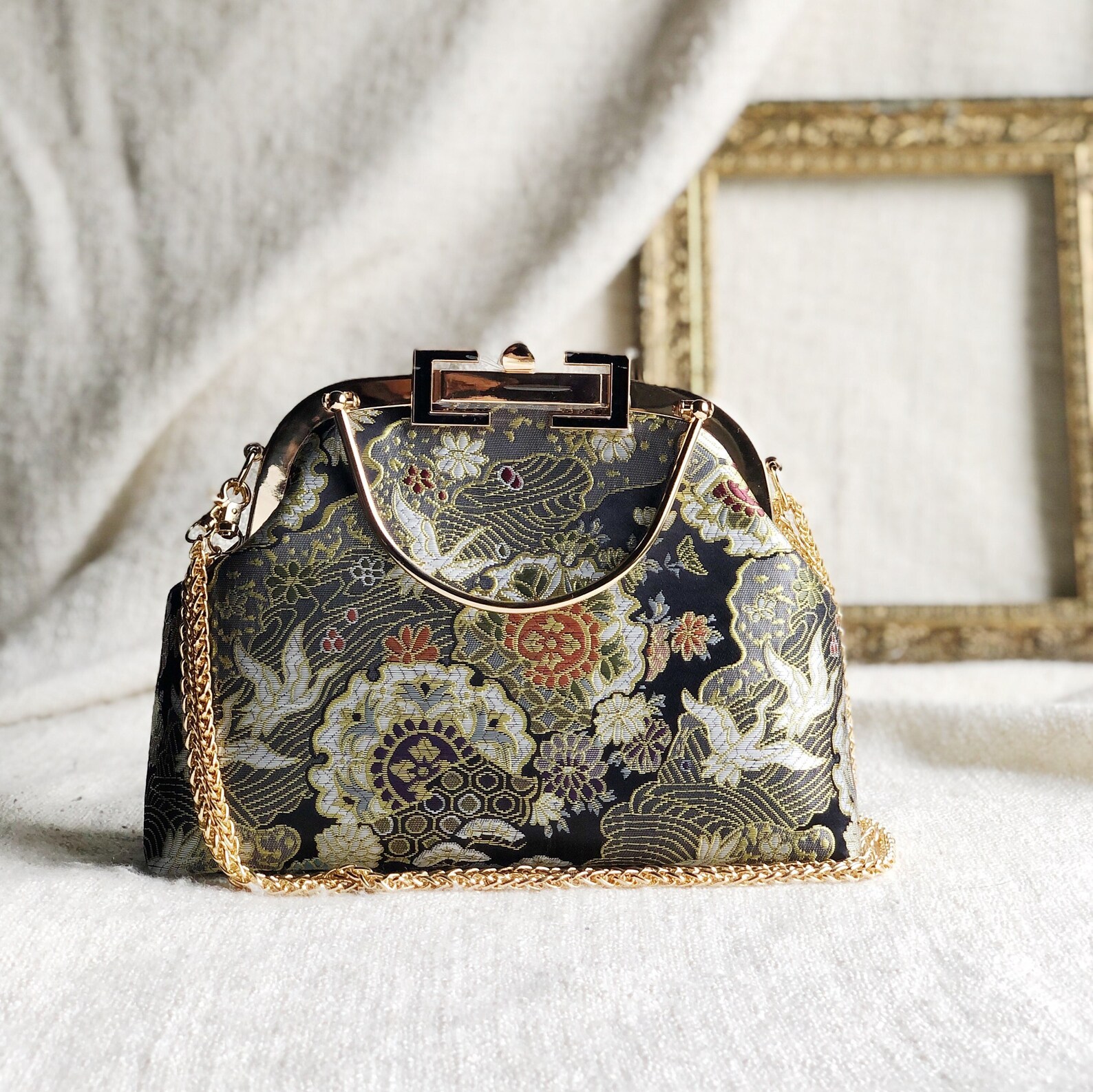 Vintage Cheongsam Style Kiss Lock Hand Bag With Japanese - Etsy