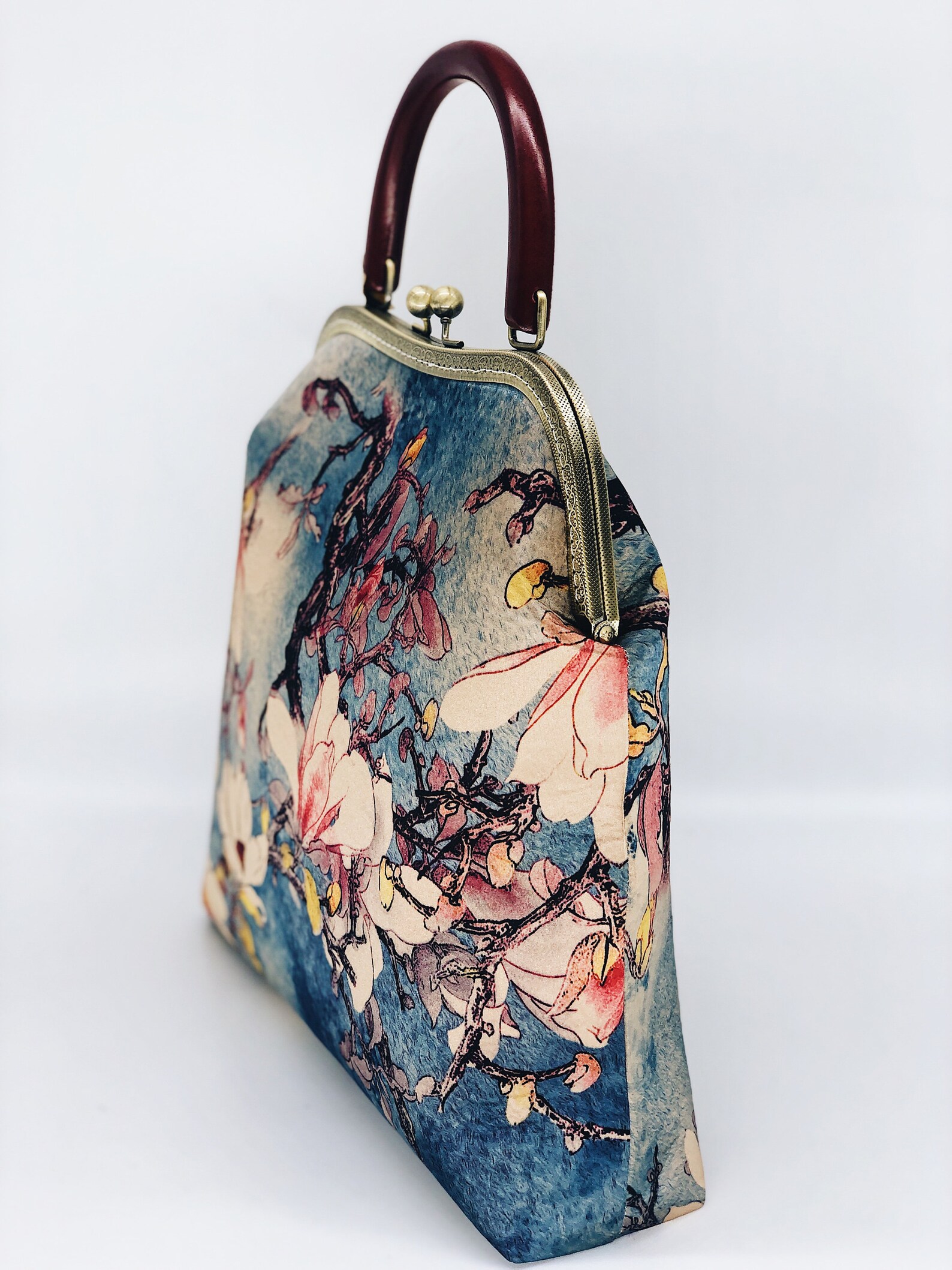 Magnolia Kiss Lock Bag With Floral Pattern Blue White - Etsy