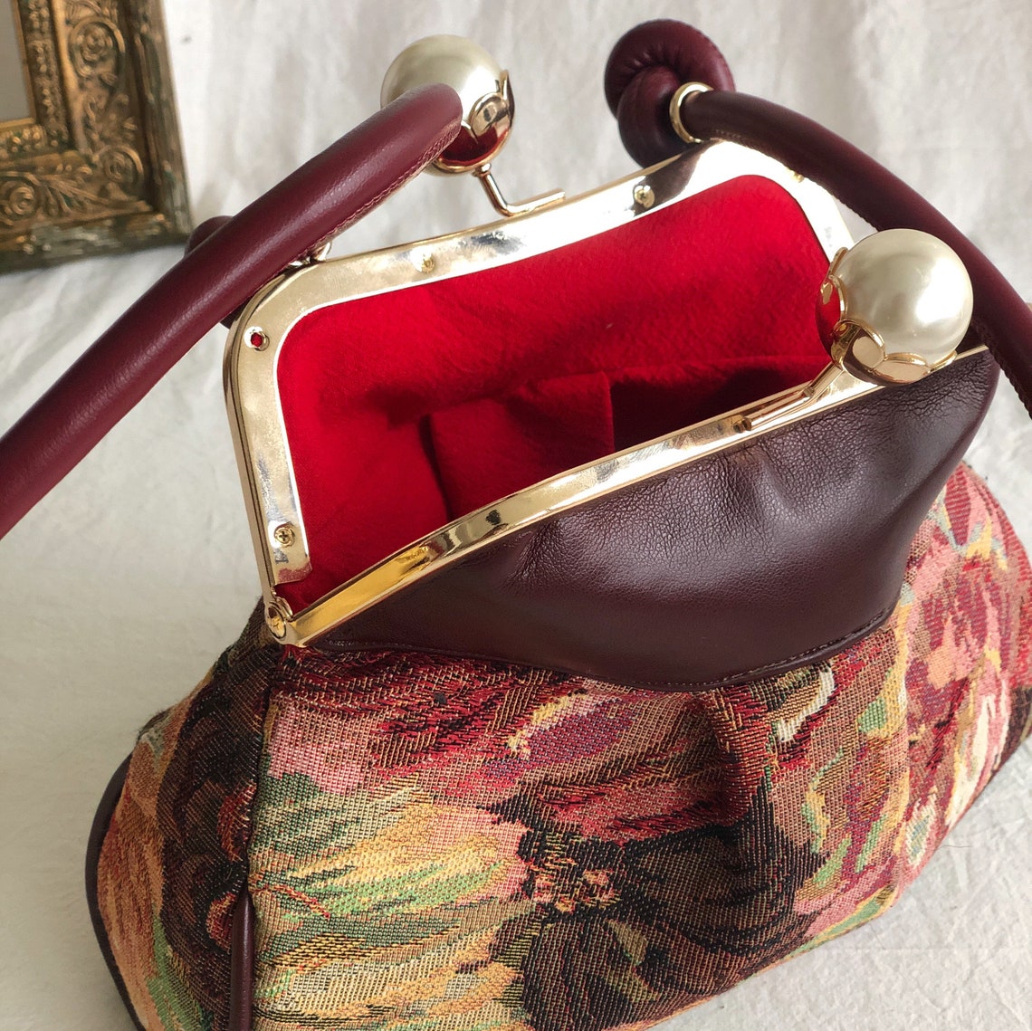 Vintage Cheongsam Style Kiss Lock Handbag With Carpet Jacquard - Etsy