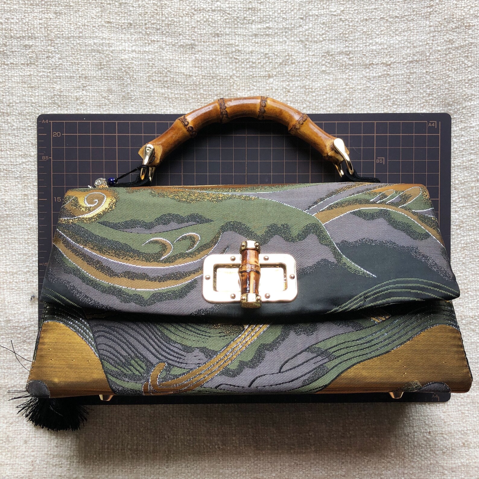 Japanese Style Trendy Purse With Gold Ocean Waves Pattern - Etsy