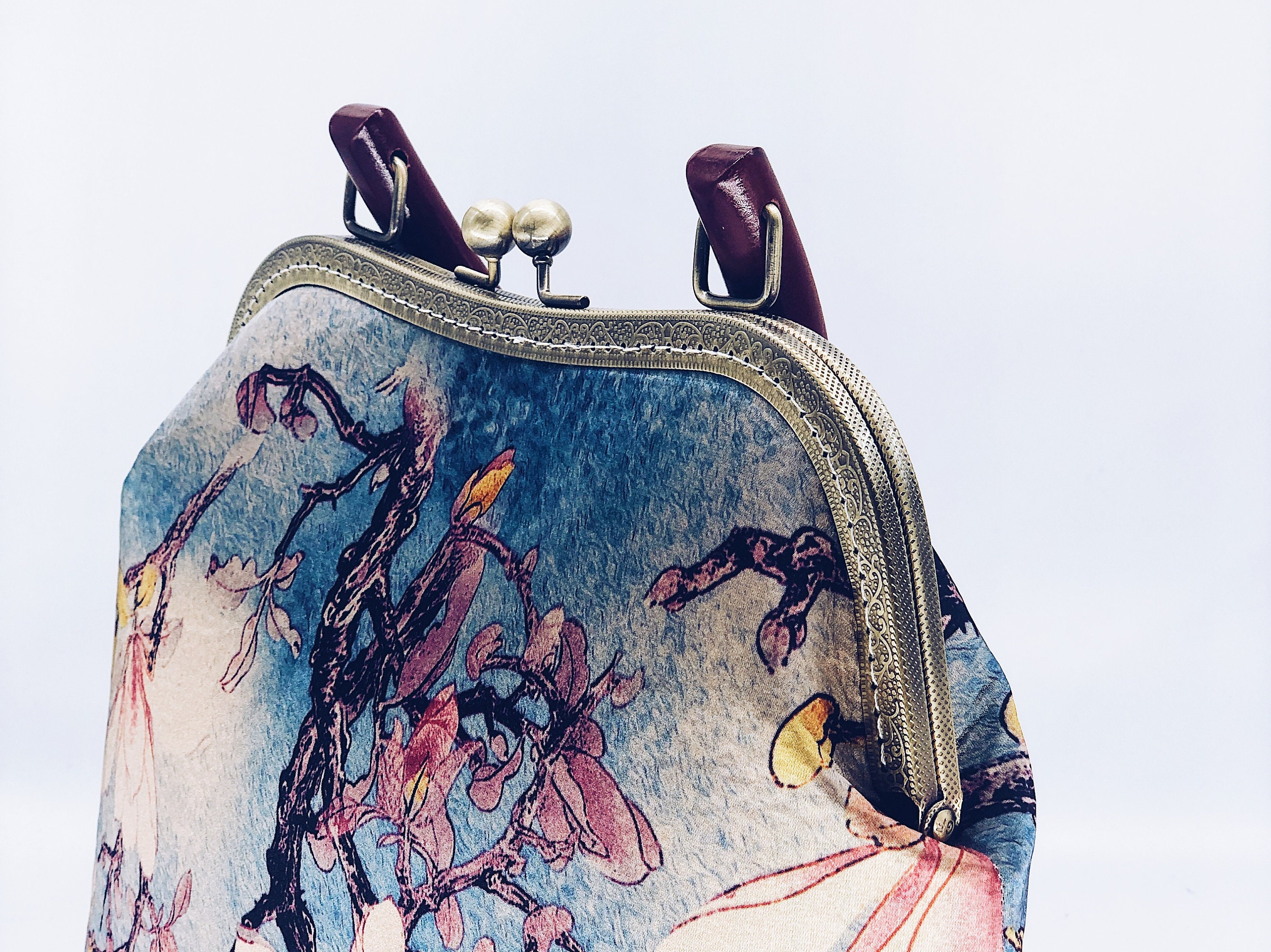 Magnolia Kiss Lock Bag With Floral Pattern Blue White - Etsy