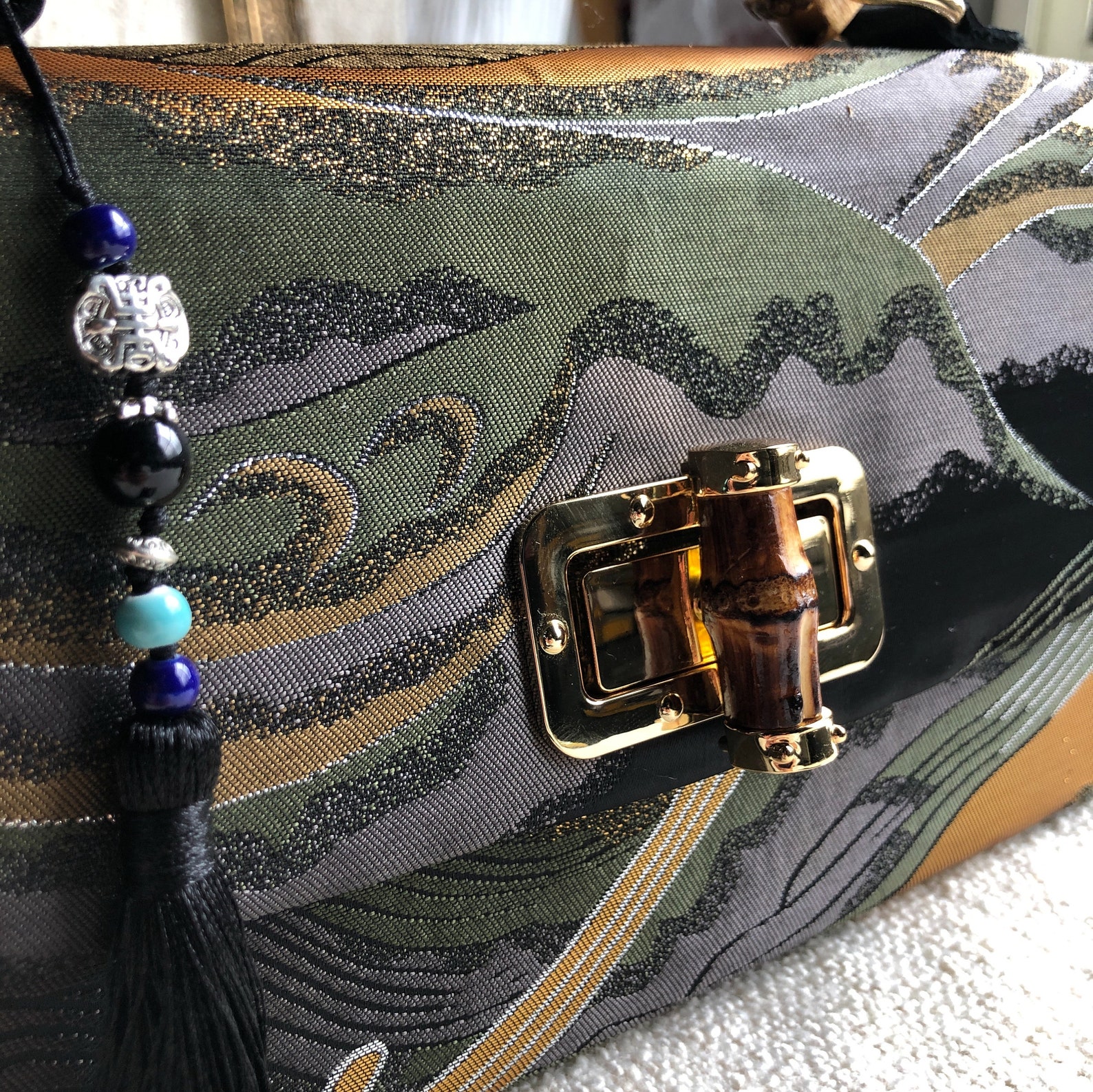 Japanese Style Trendy Purse With Gold Ocean Waves Pattern - Etsy