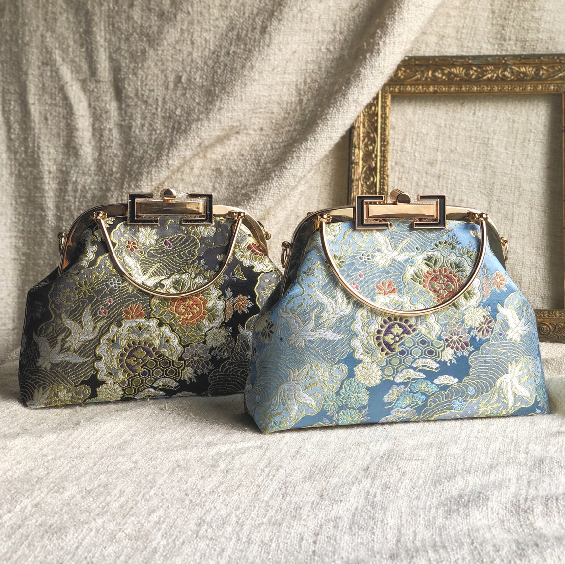 Vintage Cheongsam Style Kiss Lock Hand Bag With Japanese - Etsy