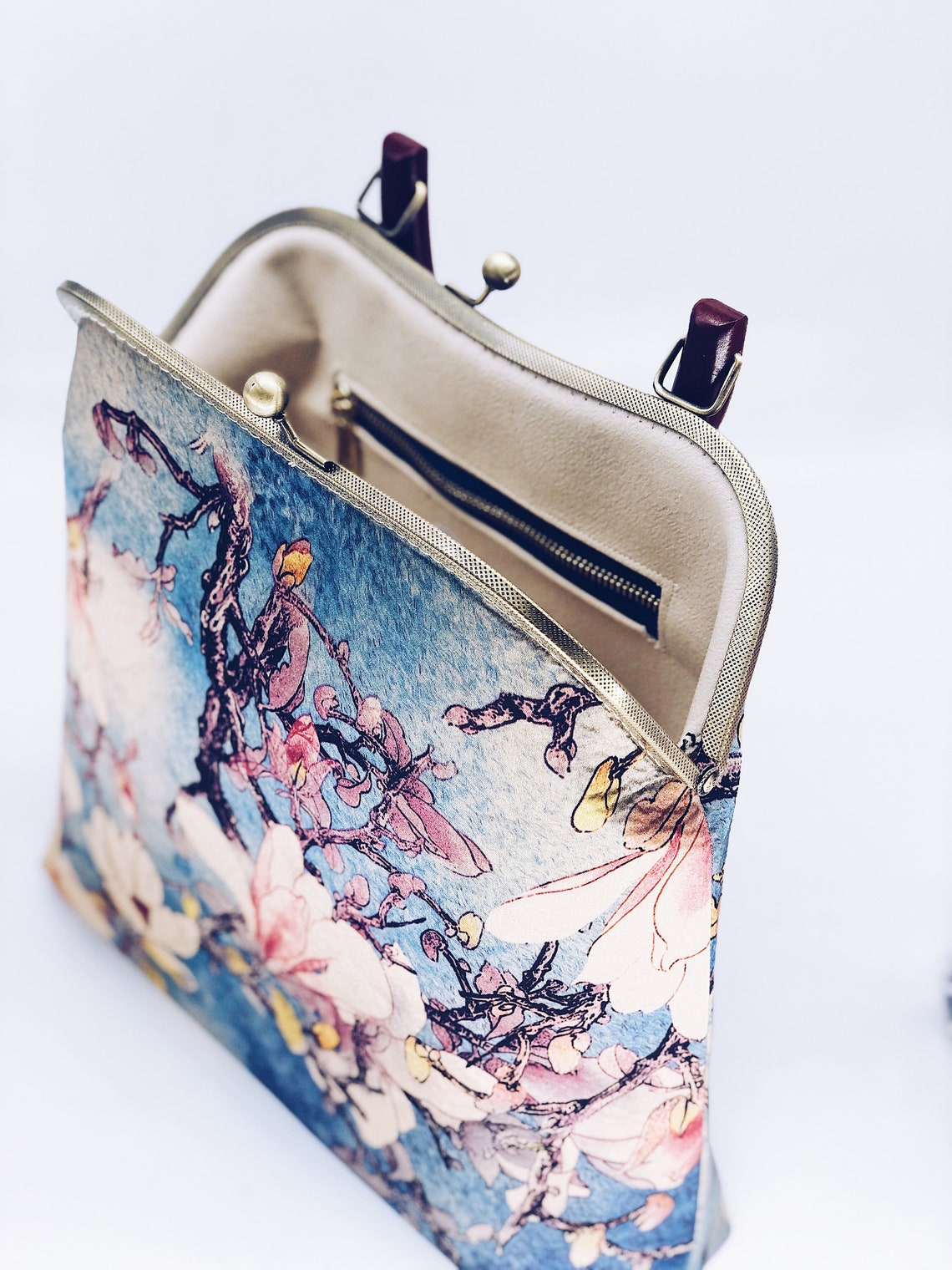 Magnolia Kiss Lock Bag With Floral Pattern Blue White - Etsy