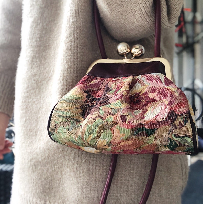 Vintage Cheongsam Style Kiss Lock Handbag With Carpet Jacquard - Etsy