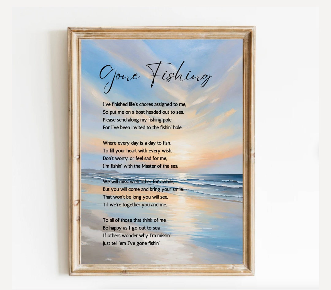 Gone Fishing Poem Ready to Print, Memorial Table Poem, Remembrance Poem ...